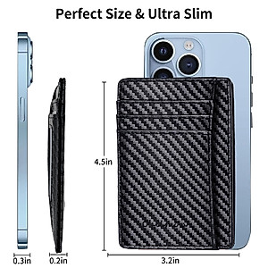 Chelmon Slim Wallet for Men, Minimalist Front Pocket RFID Blocking Faux Leather Slim Wallet Secure Credit Card Holder for Men (Black Carbon)