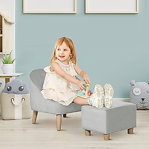 Qaba Kids Sofa Set, Toddler Chair, Sofa & Ottoman for Bedroom, Playroom, Children's Couch for 3-5 Years, Grey