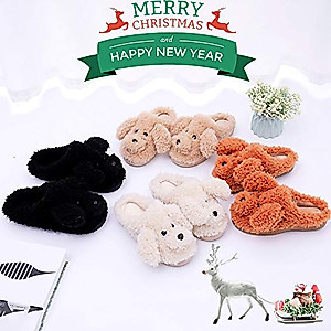 Women's Cute Dog Animal Slippers Warm Memory Foam Winter Slippers Soft Fleece Plush House Slippers Indoor Outdoor(White Teddy Dog 38)