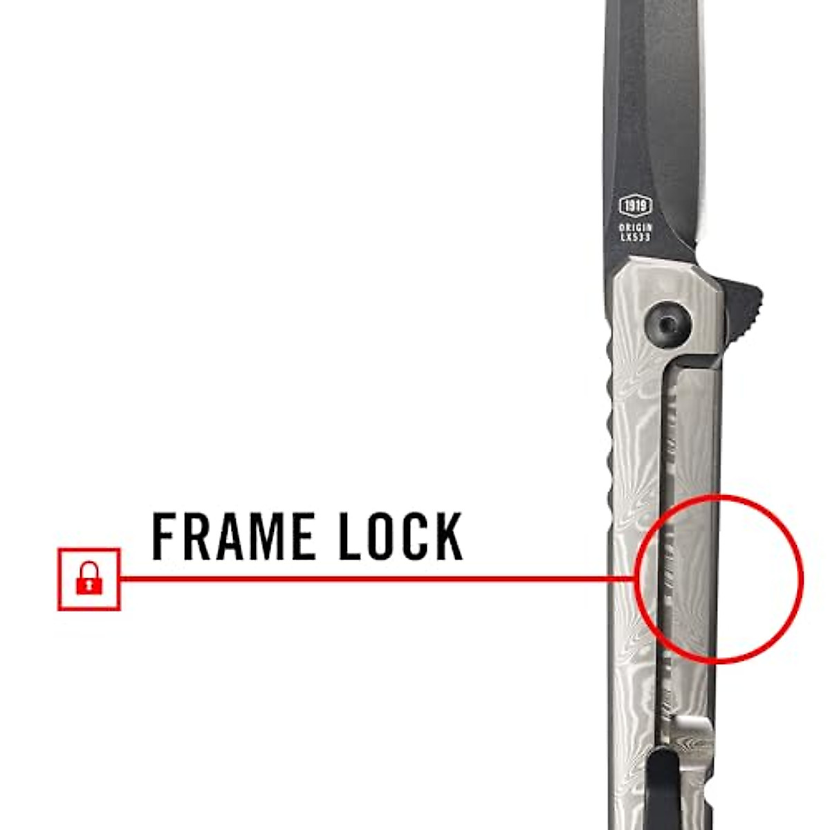 Coast Founder's Collection LX533 ORIGIN, Gentleman's EDC Folding Pocketknife, DAMASCUS Stainless-Steel Handle, Flipper Tab, Frame Lock, Pocket Clip, Black Nitride Stainless-Steel Blade