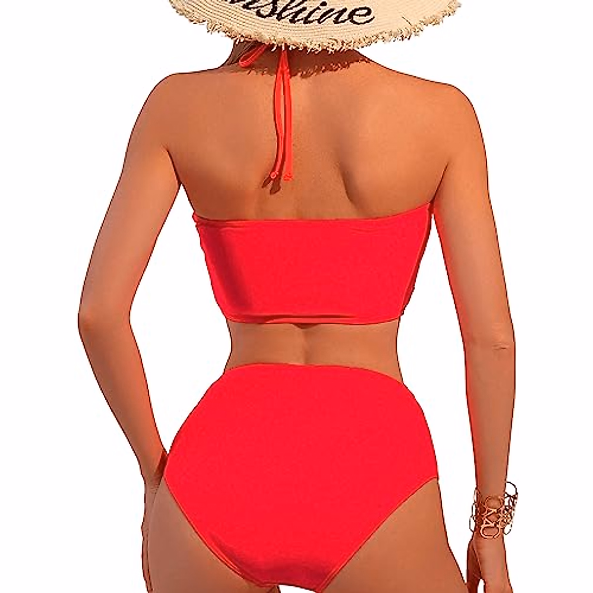 SOLY HUX Women's Color Block Halter High Waisted Bikini Set 2 Piece Swimsuit Bathing Suits Watermelon Pink Colorblock S