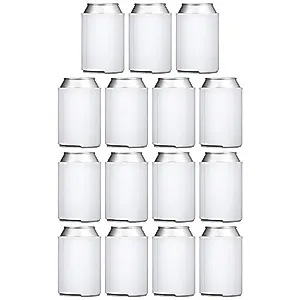 TahoeBay Blank Can Cooler Sleeves (15-Pack) White Plain Soft Insulated Blanks for Soda, Beer, Water Bottles, HTV Vinyl Projects, Wedding Favors and Gifts