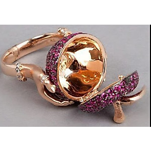 HUKQBUNX 18K Gold unique creative hand holding apple Amethyst full diamond ring, fashion lady style, wedding engagement fashion couple diamond ring, size 6-10 (Size 9)