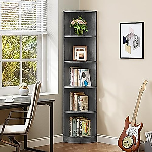 YITAHOME 70.8" Corner Shelf, 5 Tier Corner Bookshelf and Bookcase, Modern Open Free Standing Shelving Unit Wooden Display Rack Storage Shelves for Bedroom, Living Room, Home Office, Charcoal Gray