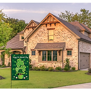 CAVLA Happy St. Patrick's Day Garden Flag Shamrock Leprechaun Hat Decorative Irish Yard Flags Double Sided 12 x 18 Inch Saint Patrick's Day Lucky Day Outdoor Garden Lawn Farmhouse Decorations