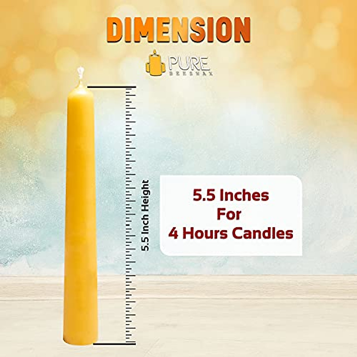 Beeswax Taper Candles 100% Natural Pure Refined Unscented and Decorative - with Chemical Free Cotton 12 Pack BOUNS Get a Free DRIPLESS Beeswax Lighter Wick Made in USA Since 1956 4 Hours