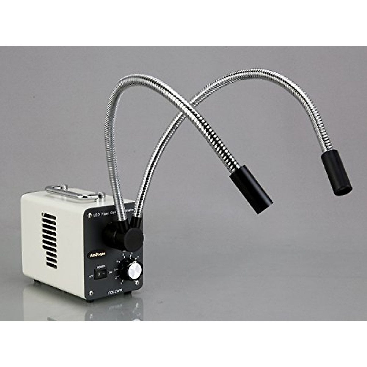 AmScope LED-20WY 20W LED Fiber Optic Dual Gooseneck Lights Microscope Illuminator