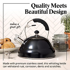 Willow & Everett Whistling Tea Kettle for Stove Top - 2.75 Quart Tea Pots for Stove Top w/Stainless Steel, Mirror Finish & Strainer