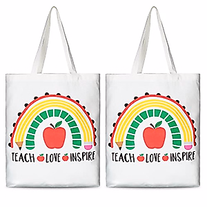Saintrygo 2 Pack Teacher Canvas Totes Bag Teacher Appreciation Gifts Reusable Teacher Gift Bag for Back To School Supplies (Love Teacher)