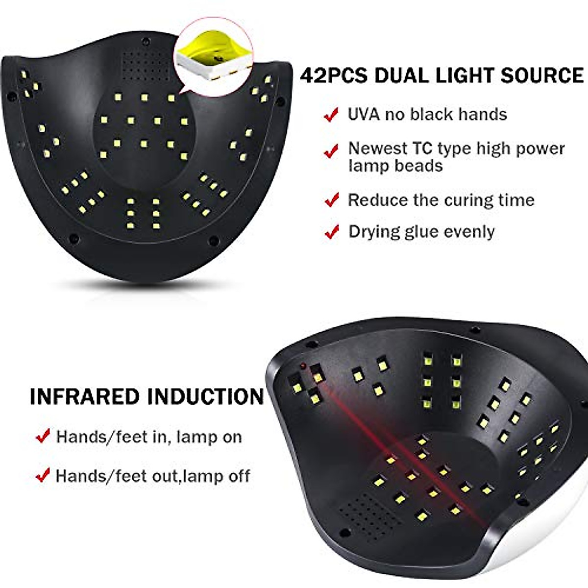 Sunrich UV Gel Nail Lamp 120W LED Nail Light Fast Nail Dryer for Gel Polish Curing with 4 Timers Portable Handle Large Space Automatic Sensor (White)