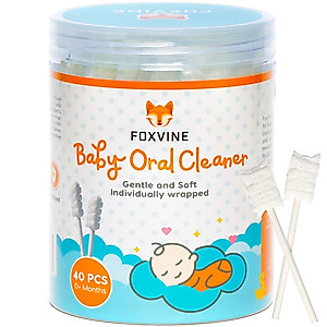 EcoFox Baby Tongue Cleaner [40 Pack] Individually Wrapped & Disposable | Infant & Newborn Babies | Soft Gauze Toothbrush with Paper Handle | Sterilized & Medical Grade Soft Gauze | 0-2 Years Old