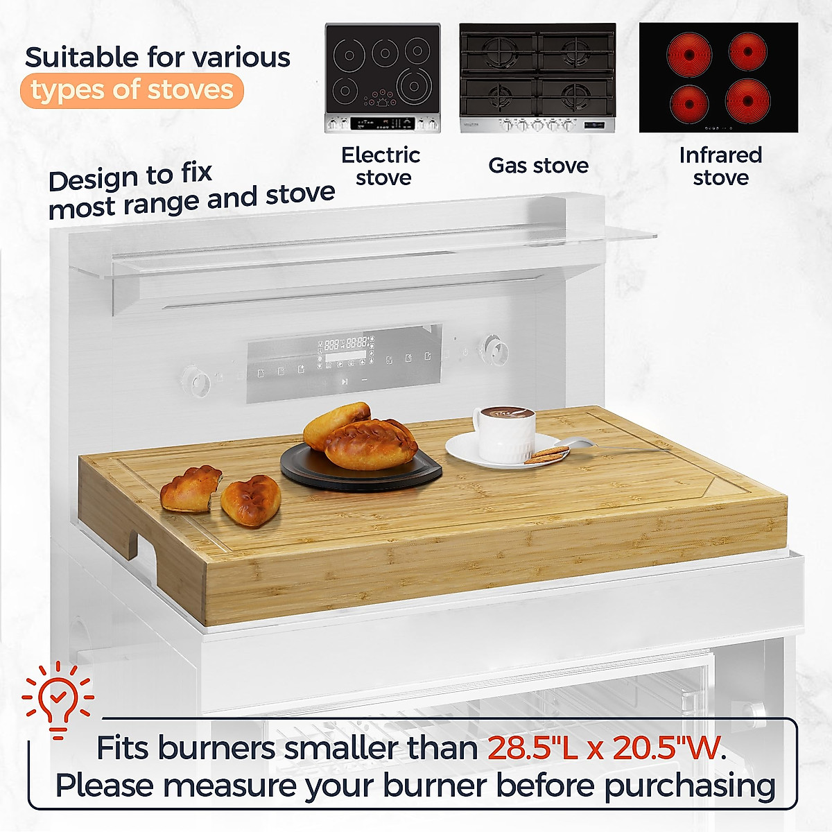 Noodle Board Stove Cover - Bamboo Wood Stove Top Covers for Electric Stove and Gas Stove - Sink Cover RV Stove Top Cover - 30"L x 22"W x 2.5"Th Raised Cutting Board with Juice Grooves