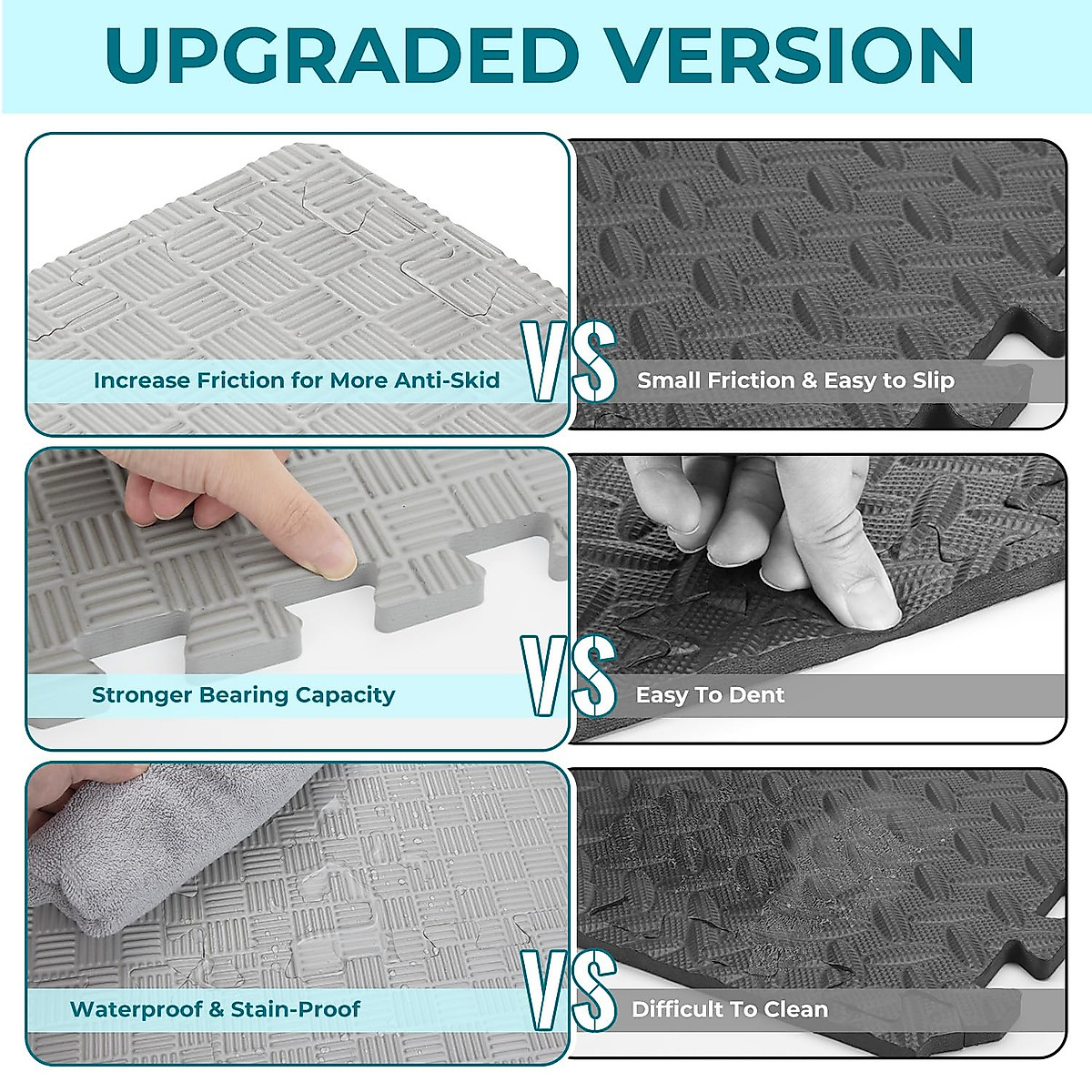 Gym Flooring Puzzle Exercise Mats: Sportneer 1/2" Thick 12" x 12" Interlocking Floor Mats EVA Foam Exercise Tiles for Home Gym Fitness Equipments with Border Waterproof Workout Anti-Slip Mat 12 Sqft