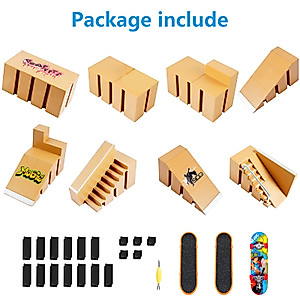 Fingerboard Skate Park Kit,Skateboard Finger Toys with 3 Finger Skateboards & 8 Skatepark Deck Ramp for Boys or Girls Gift, Mini Finger Board Skate Training for Kids Ages 5 and up