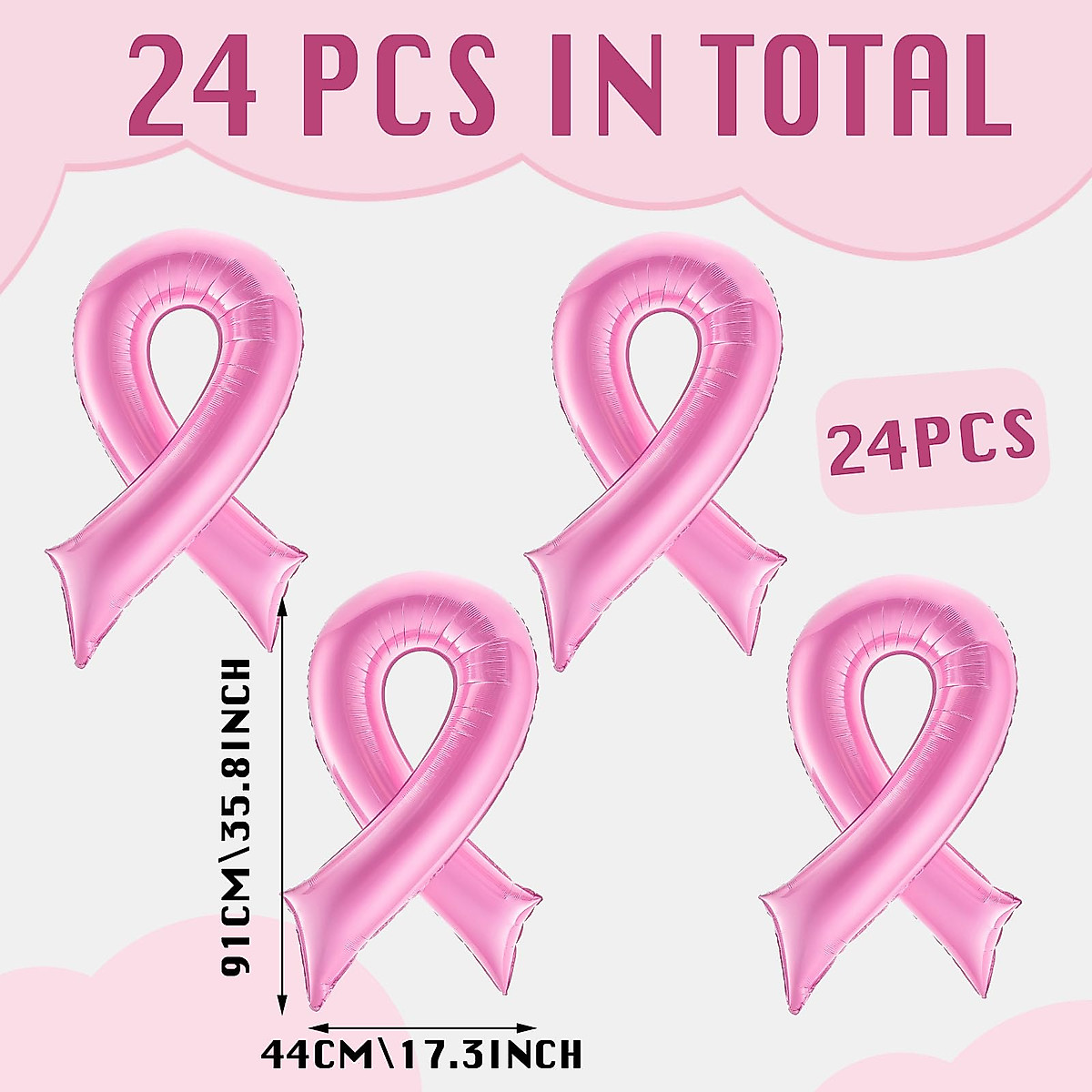 Deekin 12 Pieces 36 Inches Pink Ribbon Jumbo Foil Balloons Breast Cancer Awareness Foil Balloons Pink Metallic Balloons Breast Cancer Awareness Fundraisers Jumbo Foil Balloons