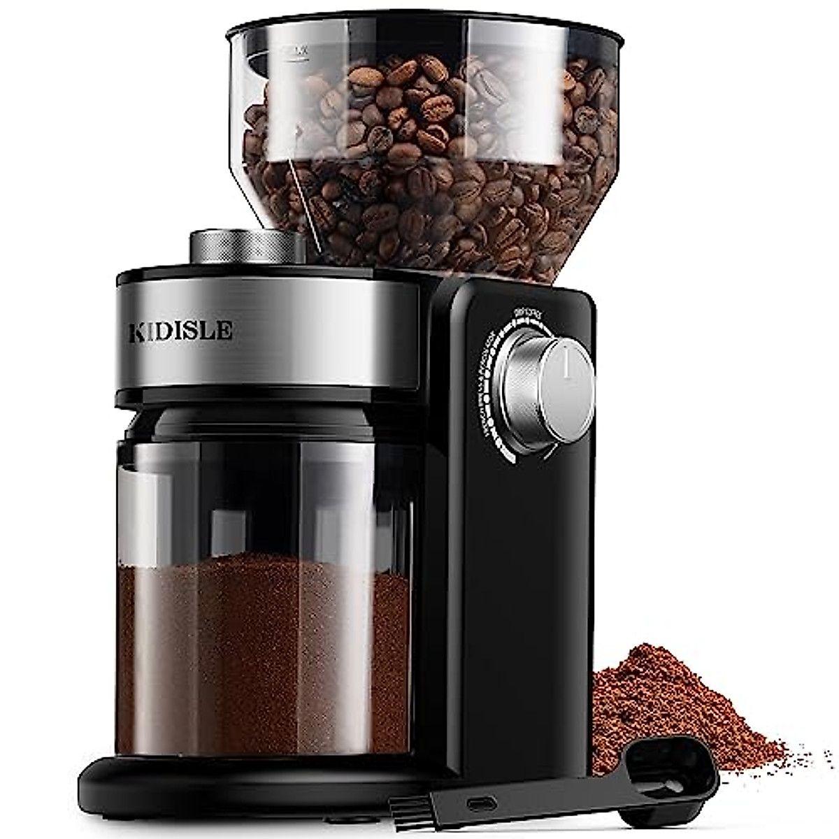 KIDISLE Electric Burr Coffee Grinder2.0, Automatic Flat Burr Coffee for French Press, Drip Coffee and Espresso, Adjustable Burr Mill with 16 settings, 14 Cup, Stainless Steel