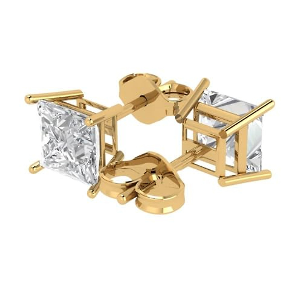 Clara Pucci 4.0 ct Princess Cut VVS1 Conflict Free Solitaire Genuine Moissanite Designer Stud Earrings Solid 14k Yellow Gold Push Back