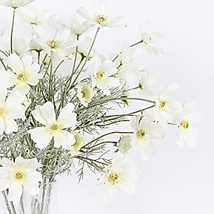 2 Pcs Artificial Fake Flowers Plants Cosmos Silk Flower Arrangements Wedding Bouquets Decorations Plastic Floral Table Centerpieces for Home Kitchen Garden Party Decor Approx 23.6'' High - White