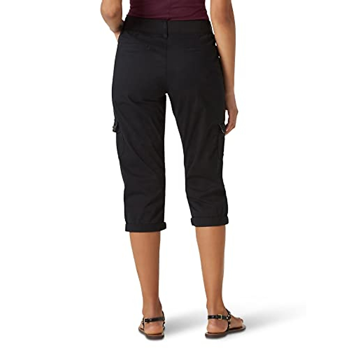 Lee Women's Relaxed Fit Austyn Knit Waist Cargo Capri Pant, Black, 12
