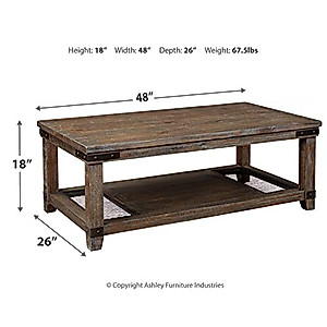 Signature Design by Ashley Danell Ridge Rustic Rectangular Coffee Table with Iron Accents, Brown