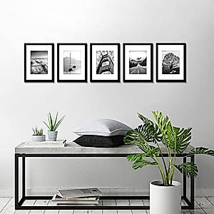 Americanflat 9x12 Picture Frame in Black - Set of 5 - Use as 6x8 Picture Frame with Mat or 9x12 Frame Without Mat - Plexiglass Cover and Sawtooth Hanging Hardware for Horizontal or Vertical Display