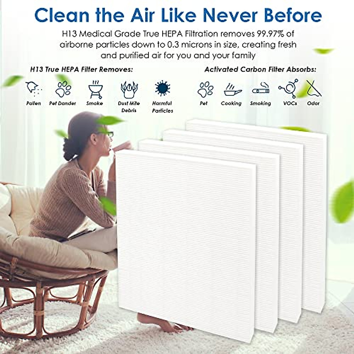 Flintar 115115 True HEPA Filter A, Compatible with Winix Air Purifier C535, 5300, 6300, P300, H13 Grade True HEPA Replacement Filters (4 HEPA Filters)