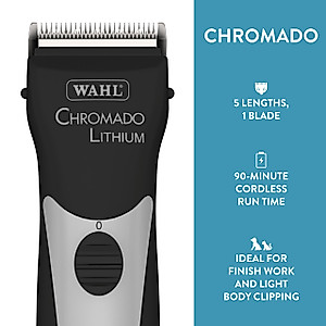Wahl Professional Animal Chromado Lithium Pet, Dog, Cat & Horse Corded/Cordless Clipper Kit (#41871-0434) - Dog, Cat & Horse Grooming Supplies - Cord/Cordless - Pet Clippers - Black & Silver