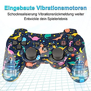 OUBANG 2 Pack Remotes Work for PS3 Controller Wireless, Cool Blue Gamepad Compatible with Playstation 3 Controller, Wireless Game Control for PS3 with Upgraded Joystick, Pa3 Controllers for PS3 Gift
