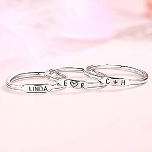 YCHZX Personalized Initial Stackable Bar Name Rings Set Engraved Family 1-6 Names Ring Sterling Silver 925/ Brass Rings for Women Men (Silver)