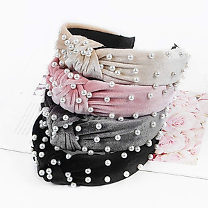 Ivyu Headbands Women Hair Head Bands - 6 Pcs Pearl Knotted Head Bands Cute Velvet Top Knot Turban Hairbands Fashion Girls Vintage Boho Beauty Wide headbands Fashion Hair Accessories