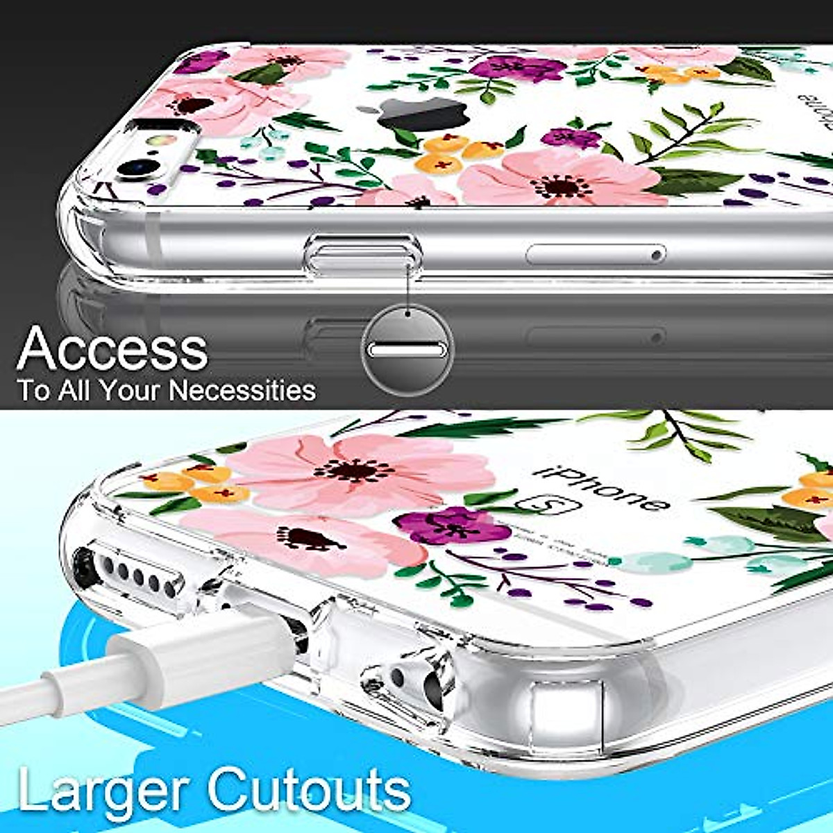 GiiKa iPhone 6 6s Case with Screen Protector, Not 6 Plus Clear Heavy Duty Protective Case Floral Girls Women Shockproof Hard PC Case with Slim TPU Bumper Cover Phone Case for iPhone 6s, Small Flowers