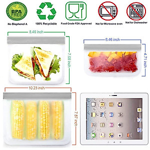 YECELINST 12 Pack Reusable Food Storage Bags, Dishwasher Safe Reusable Ziplock Bags (5 Sandwich Bags,5 Snack Bags,2 Gallon Bags),BPA Free Freezer Safe Leakproof Silicone Lunch Bag for Meat Fruit