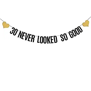 WEIANDBO 30 NEVER LOOKED SO GOOD Black Glitter Banner,Pre-Strung,30th Birthday/Wedding Anniversary Party Decorations Bunting Sign Backdrops,30 NEVER LOOKED SO GOOD