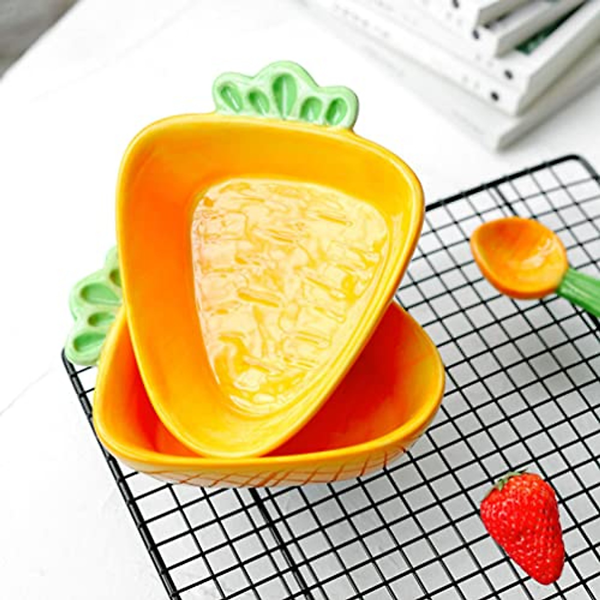 BESTonZON Easter Fruit Bowl Ceramic Candy Dish Carrot Shape Bowl Easter Salad Bowl Appetizer Plates Snack Nut Bowl Dessert Bowl Yogurt Bowl Serving Plate for Easter Spring Party Decor