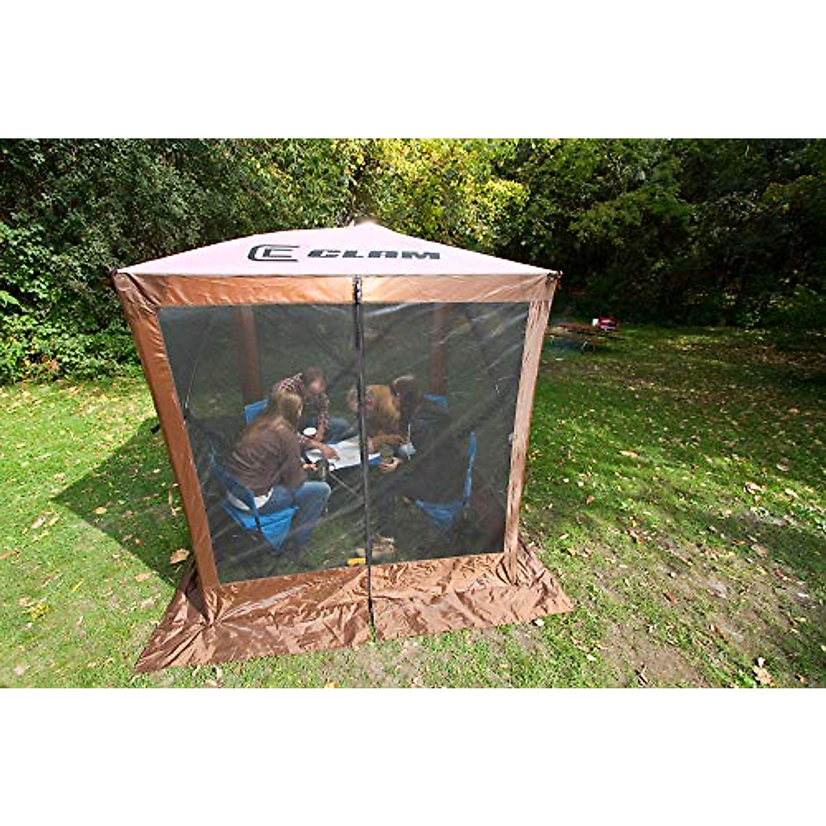 QUICK-SET Clam Traveler 6 x 6 Foot Portable Pop Up Outdoor Camping Gazebo Screen Tent 4 Sided Canopy Shelter with Ground Stakes and Carry Bag, Brown