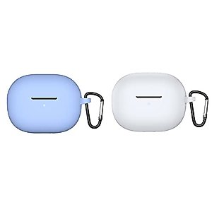 2 Pack DAYJOY Soft Silicone Protective Case Cover Compatible with Redmi Buds 3 Lite Earbuds, Protective Skin Sleeve with Carabiner (Light Blue+White)