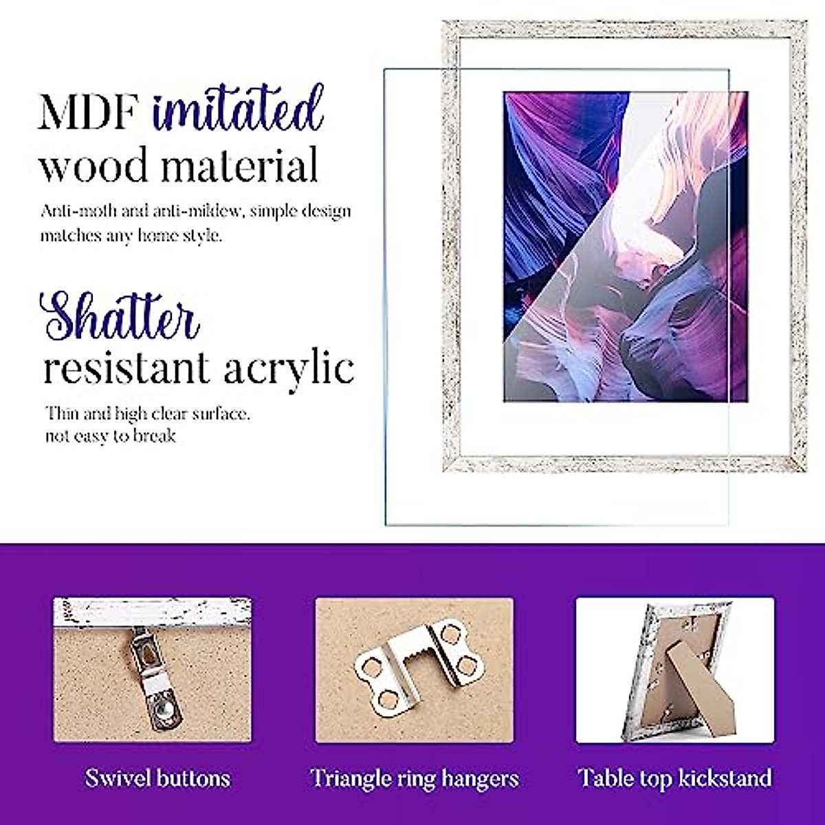 TWING Rustic Picture Frames 11x14 Set of 3, Distressed White Large Gallery Wall Frame Set Display Photos 8 x 10 with Mat or 11 x 14 without Mat Wall Mounting Display Composite Wood