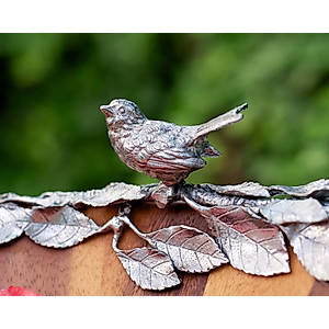 Vagabond House Acacia Wood Large Salad Serving Bowl with Pewter Song Bird 16 inch Diameter x 6 inch Tall