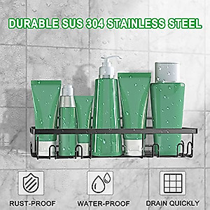 TBMax Shower Caddy, 5 Pack Adhesive Bathroom Shower Organizer with Soap Dish & Toothbrush Holder, Black Shower Shelf for Inside Shower, Wall Mounted Stainless Steel Shower Rack Bathroom Accessories