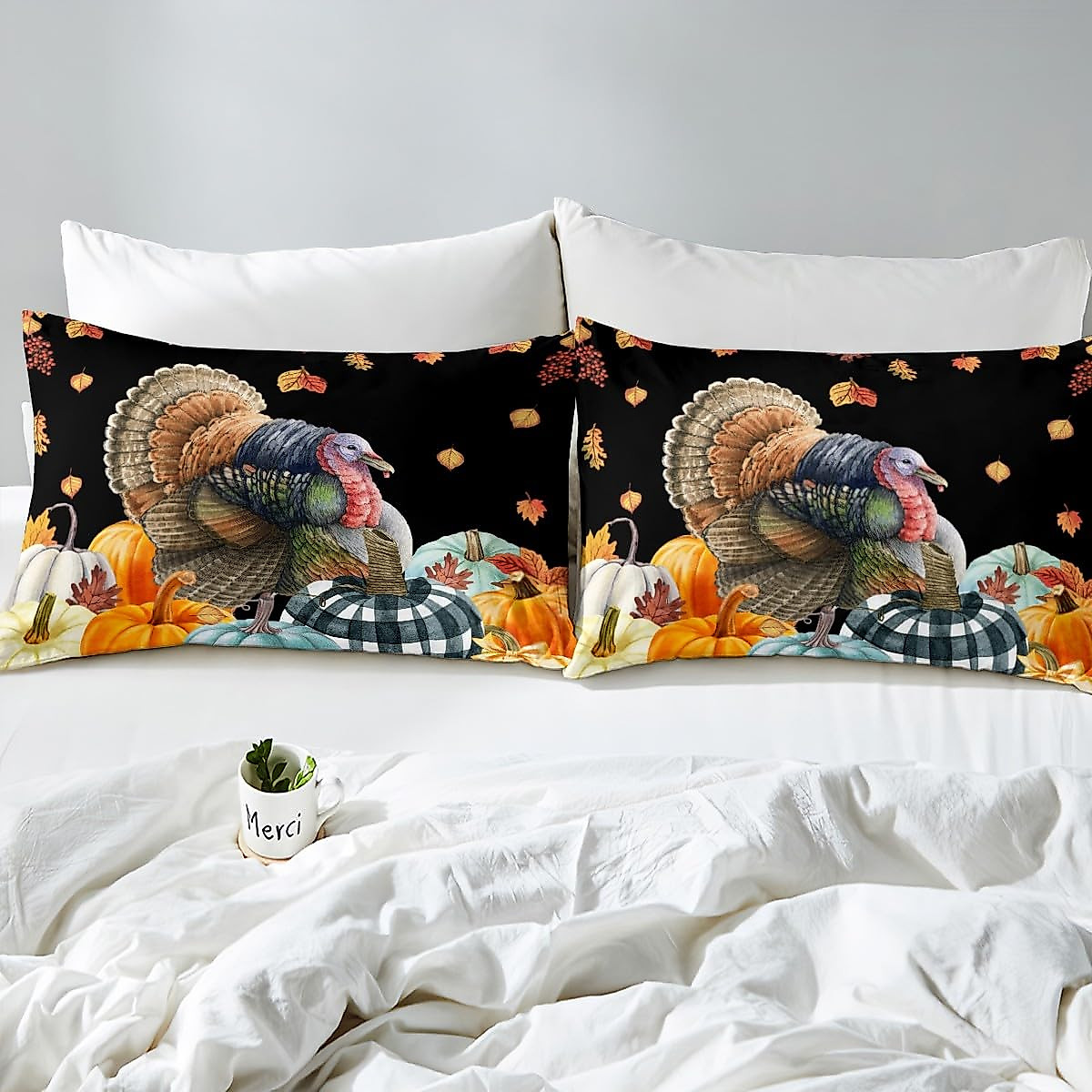 Thanksgiving Day Gifts Duvet Cover for Girls Women Fall Season Bedding Set King Thanksgiving Turkey Comforter Cover Autumn Harvest Bedspread Cover Rustic Farm Maple Leaf Pumpkin Fall Season Bedding
