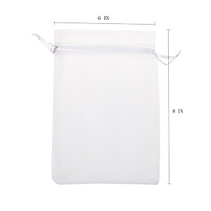 KUPOO Pack of 100PCS 6x8 Inch Organza Drawstring Gift Bag Pouch Wrap for Party/Game/Wedding (White)