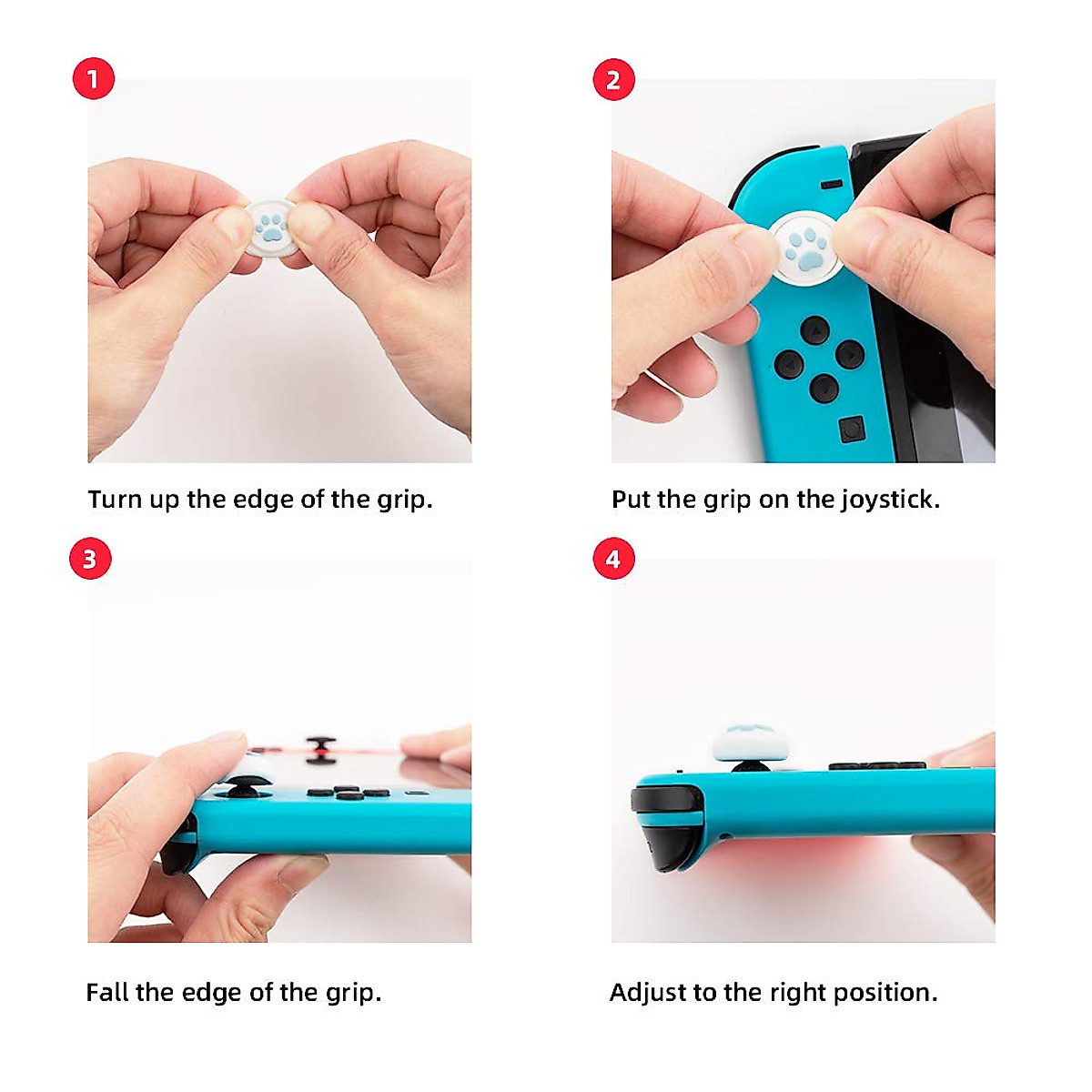 GeekShare 4PCS Silicone Cat Paw JoyCon Thumb Grip Set Joystick Caps Compatible with Switch/OLED/Switch Lite (Pink Blue)