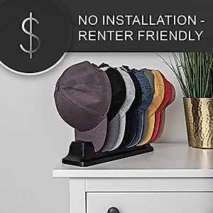 Capstak Hat organizer for baseball caps - hat holder for 10 baseball caps - No install required cap rack closet organizer system hat racks for baseball caps (Black)