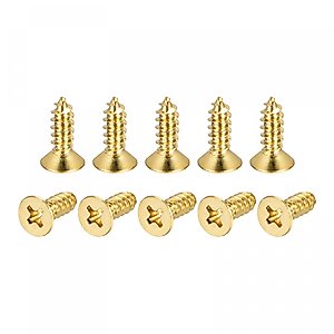 uxcell Brass Wood Screws, M5x16mm Phillips Flat Head Self Tapping Connector for Door Hinges, Wooden Furniture, Home Appliances 48Pcs