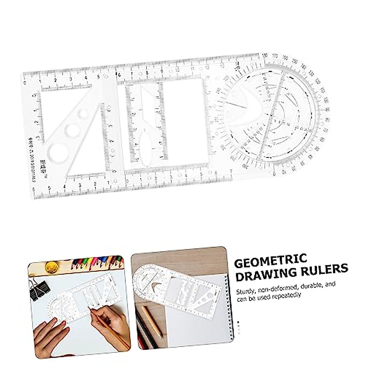 Geometric Drawing Ruler Ruler Metric Ruler Circle Stencil Clear Ruler Examination Use Ruler Mathematics Learning Ruler Drawing Rulers Multipurpose Plastic Ruler White