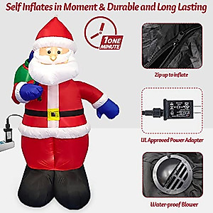 8FT Tall Christmas Santa Inflatables Outdoor Decorations, Inflatable Santa Claus with Gift Bag Built-in LED Lights Blow Ups Yard Decoration Décor for Holiday Xmas Party Indoor Garden Lawn Patio