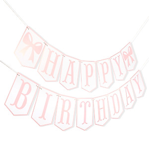 Happy Birthday Bow Girl Banner - Bow 1st Birthday Decoration,Girl First Bow Birthday Party,Pink Bow Happy Birthday Banner, Baby Girl Bow Banner