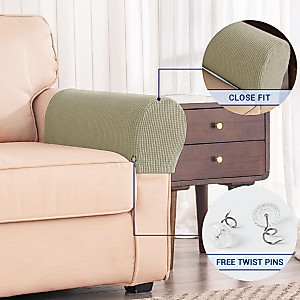 SUBRTEX Stretch Armrest Covers Spandex Arm Covers for Chairs Couch Sofa Armchair Slipcovers for Recliner Sofa with Twist Pins 2pcs (Sand)