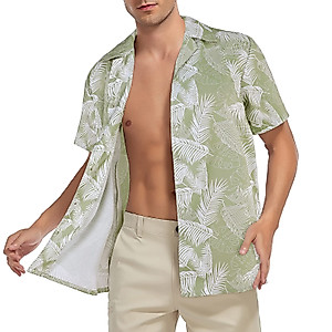 Men's Hawaiian Shirts Casual Button Down Short Sleeve Shirt Floral Aloha Beach Tropical Shirt Palm Leaf Green Small