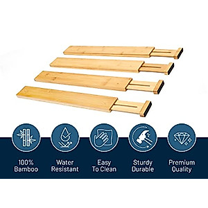 RoyalHouse Adjustable Bamboo Drawer Dividers Organizers, Expandable Drawer Separators for your Kitchen, Bedroom, Bathroom, Dresser, Office, and More (8 pieces)
